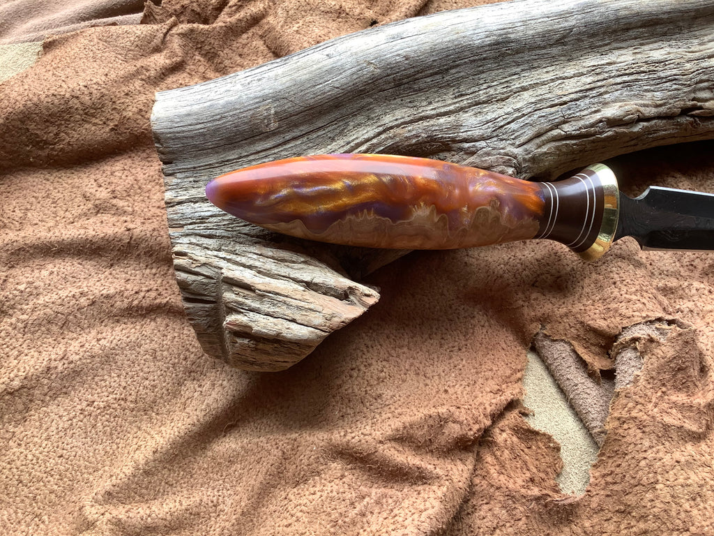 24-77 - Maple Burl with Orange and Lavender Galactic Resin Narrow Dagg – McPherson Knives