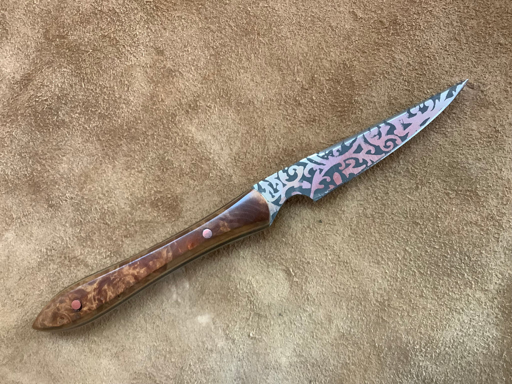 24-160 - Stabilized Yellow and Orange Maple Burl Eating Knife – McPherson Knives