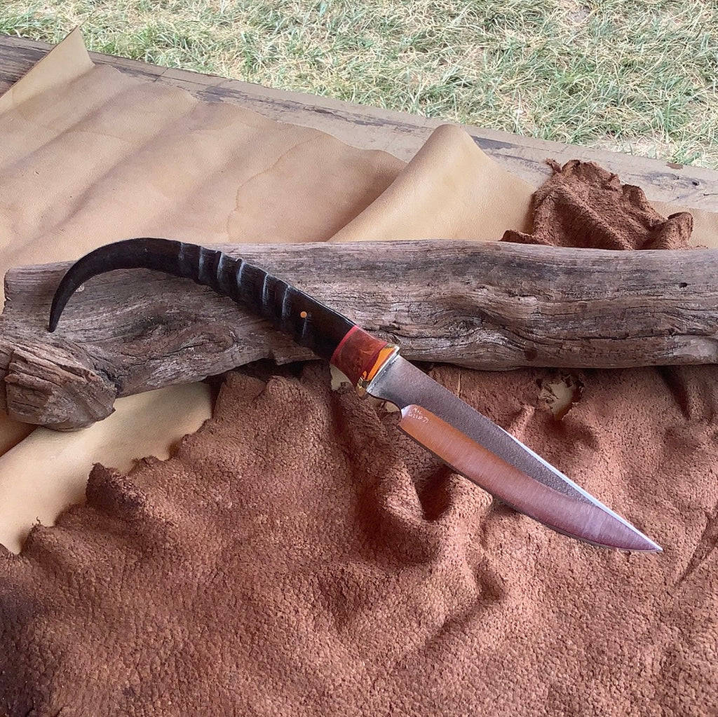 23-71 Male Springbok Orange Dyed Maple Burl, Red G10 – McPherson Knives