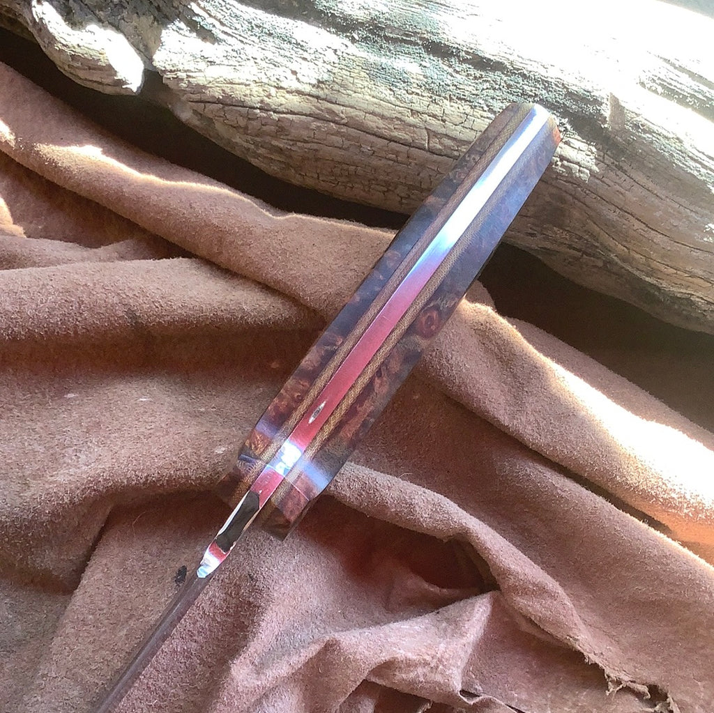 119-21 Stabilized Orange & Green Dyed Maple Burl Narrow Dagger – McPherson Knives