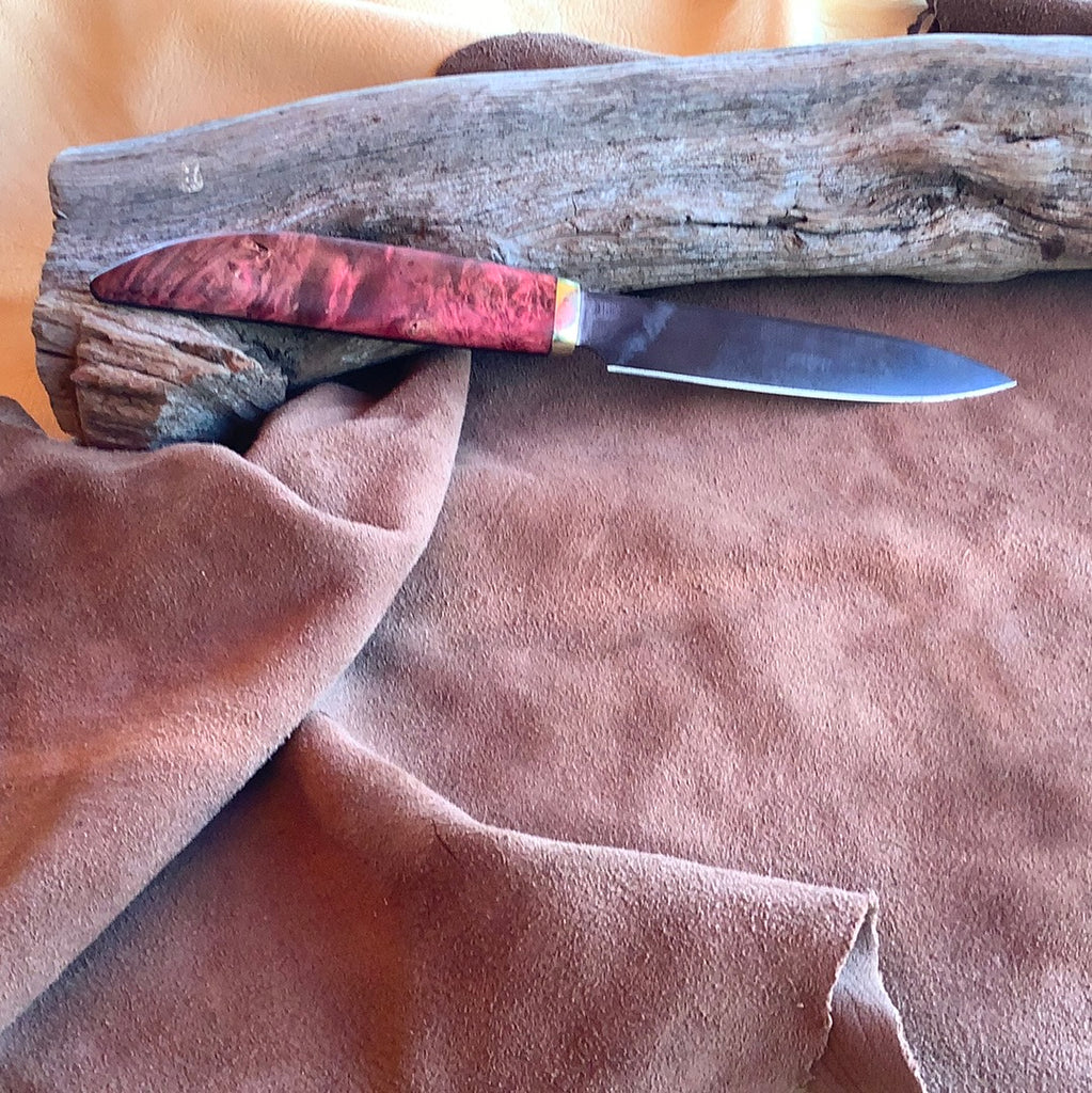 23-15 Stabilized Red Dyed Maple Burl Utility – McPherson Knives