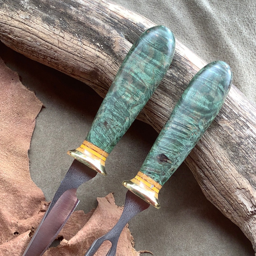 158-21 Stabilized Green Dyed Maple Burl Eating Set – McPherson Knives
