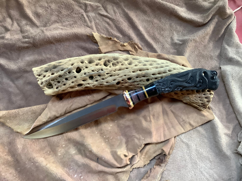 24-135 Octopus Carved Water Buffalo Long Drop Point – McPherson Knives