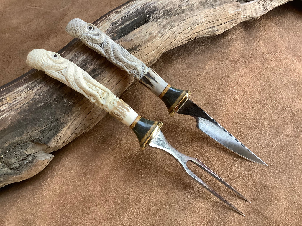 25-131 - Octopus Carved Deer Antler Eating Set – McPherson Knives