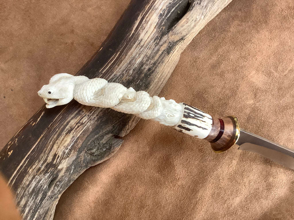 25-144 - Snake on Tree Carved Deer Antler Short Bowie – McPherson Knives