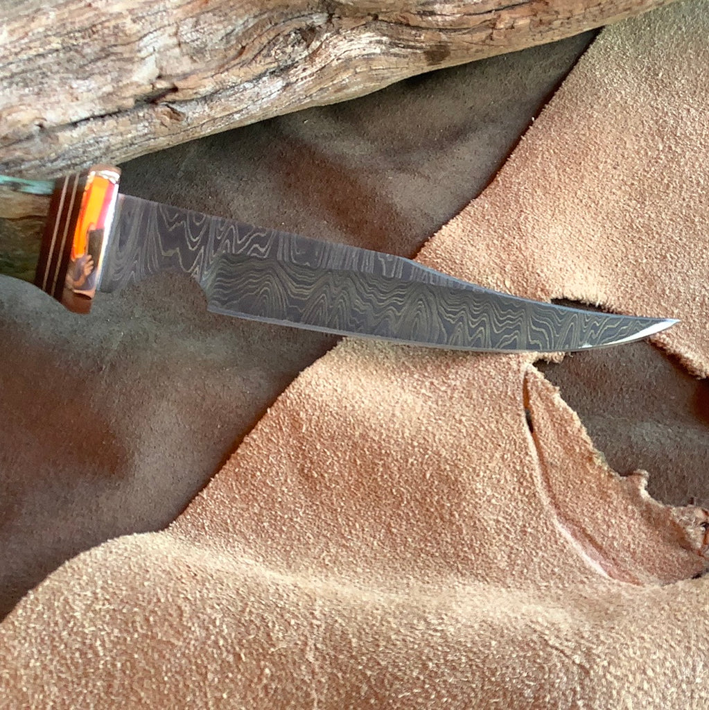 23-23 Stabilized Teal Dyed Maple burl Brown Paper Micarta with 2 white – McPherson Knives