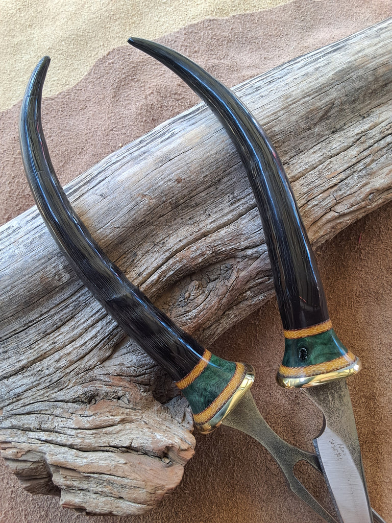 25-1 - Springbok Natural Canvas Micarta, Green Buckeye Burl Eating Set ...