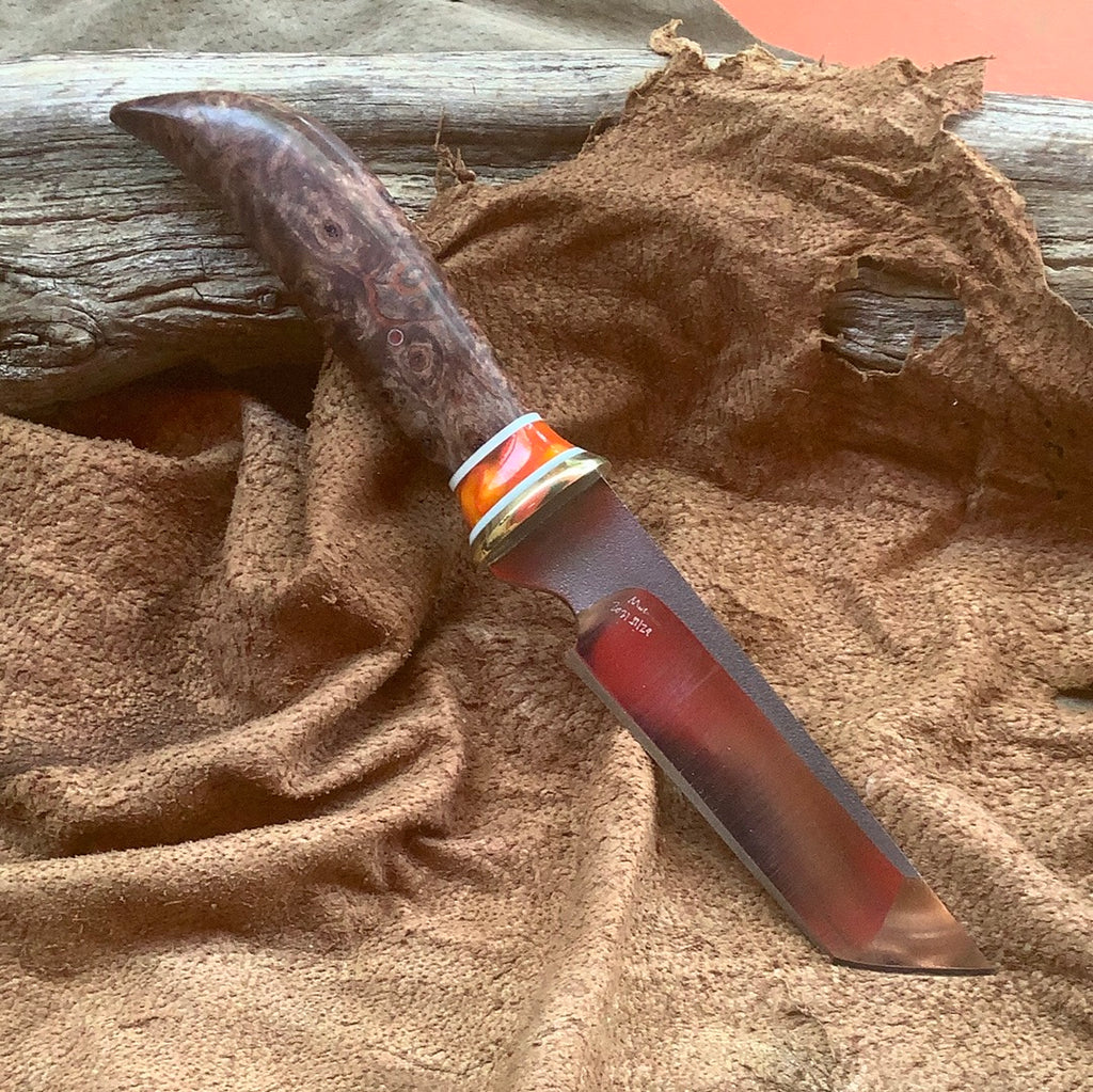 129-21 Stabilized Orange Dyed Maple Burl Tanto – McPherson Knives