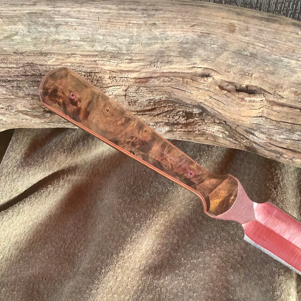 77-21 Stabilized Brown and Red Dyed Maple Burl, Boot Dagger – McPherson Knives